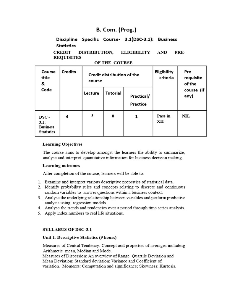Bcom P 3rd Sem Syllabus 2023 | PDF | Capital Budgeting | Regression ...