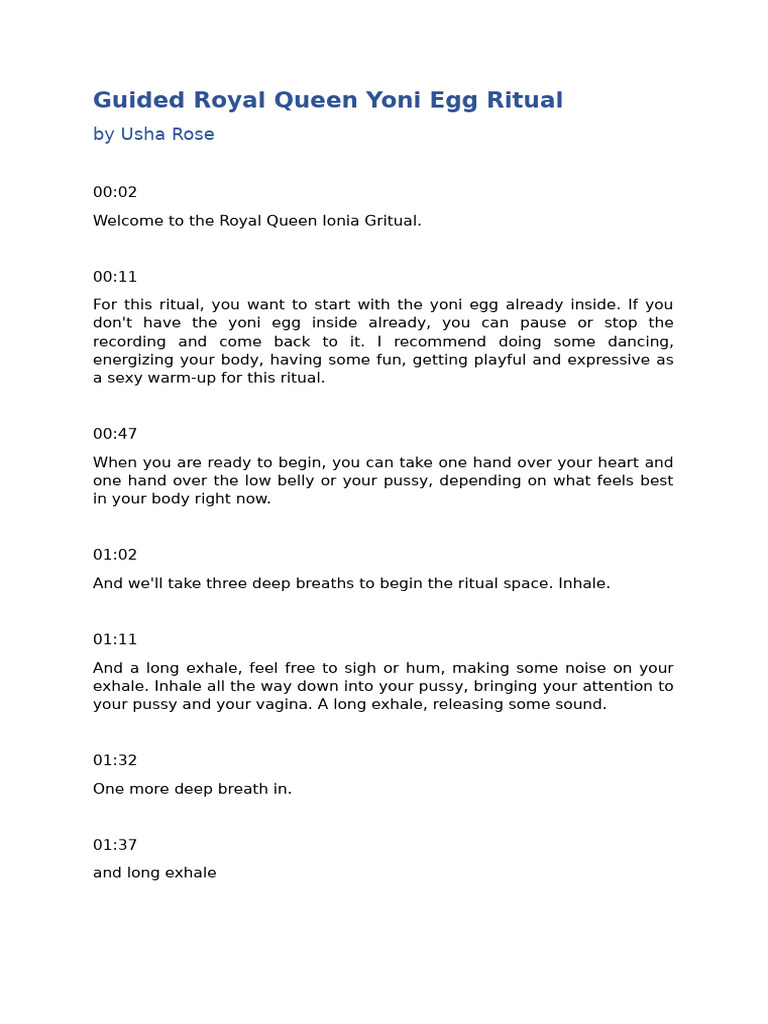 Guided Royal Queen Yoni Egg Ritual | PDF | Pelvis | Breathing