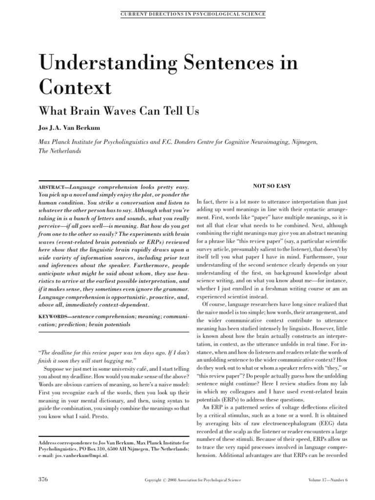 Understanding Sentences in Context - What Brain Waves Can Tell Us | PDF ...