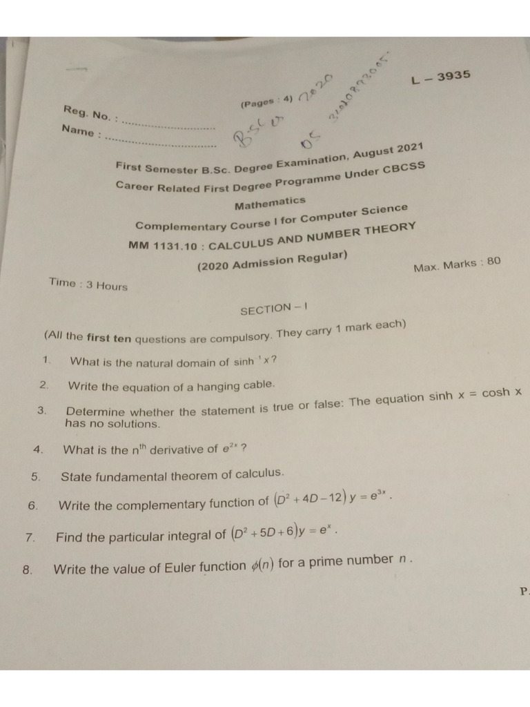 1st Sem Maths question papers | PDF