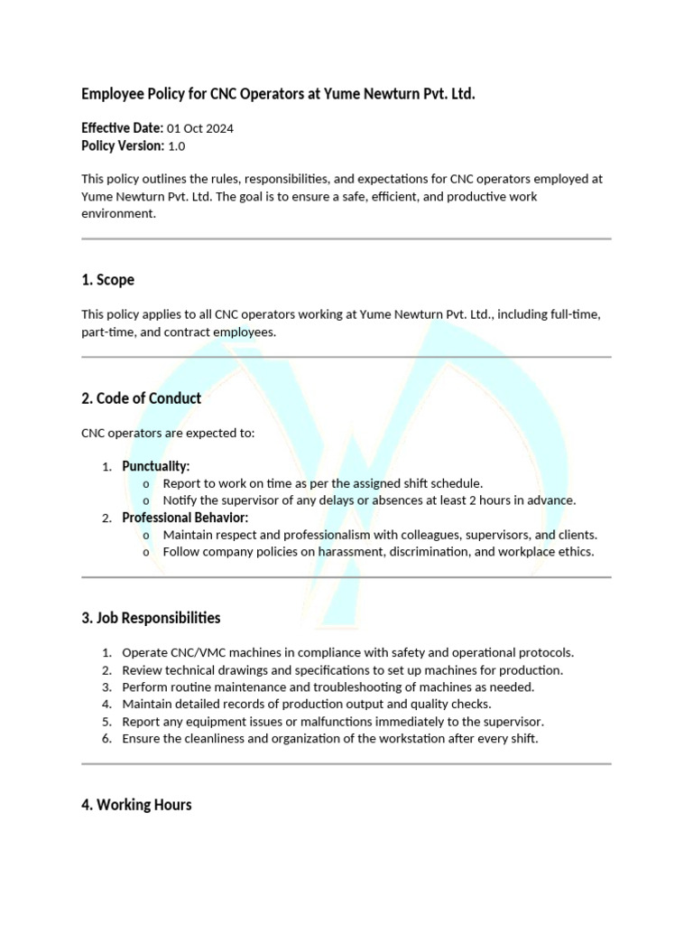 Employee Policy CNC Operators | PDF | Employment | Labor