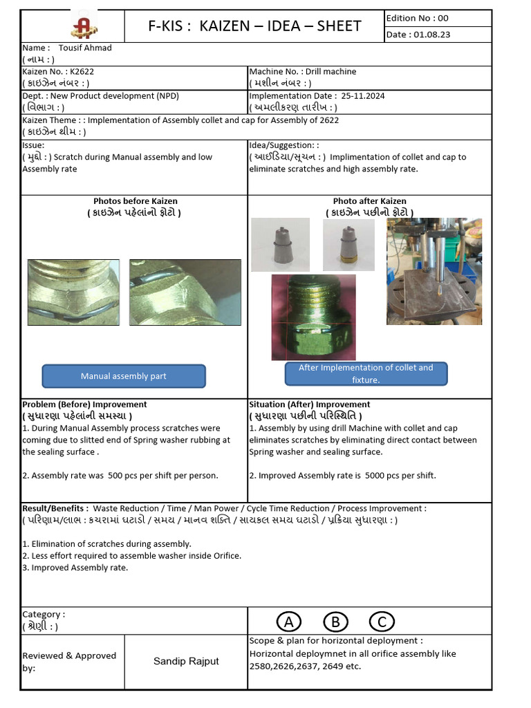 F-KIS Kaizen Idea Sheet | PDF | Secondary Sector Of The Economy