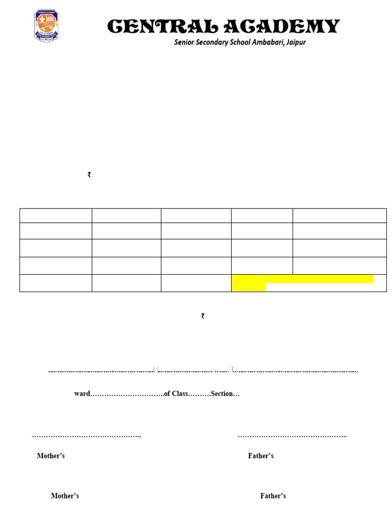 Picnic Consent Form Classes KG To II | PDF
