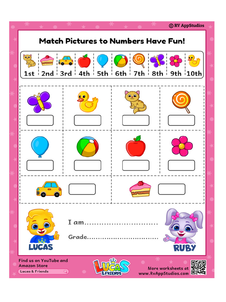 414 Ordinal Numbers Match Pictures To Numbers | PDF