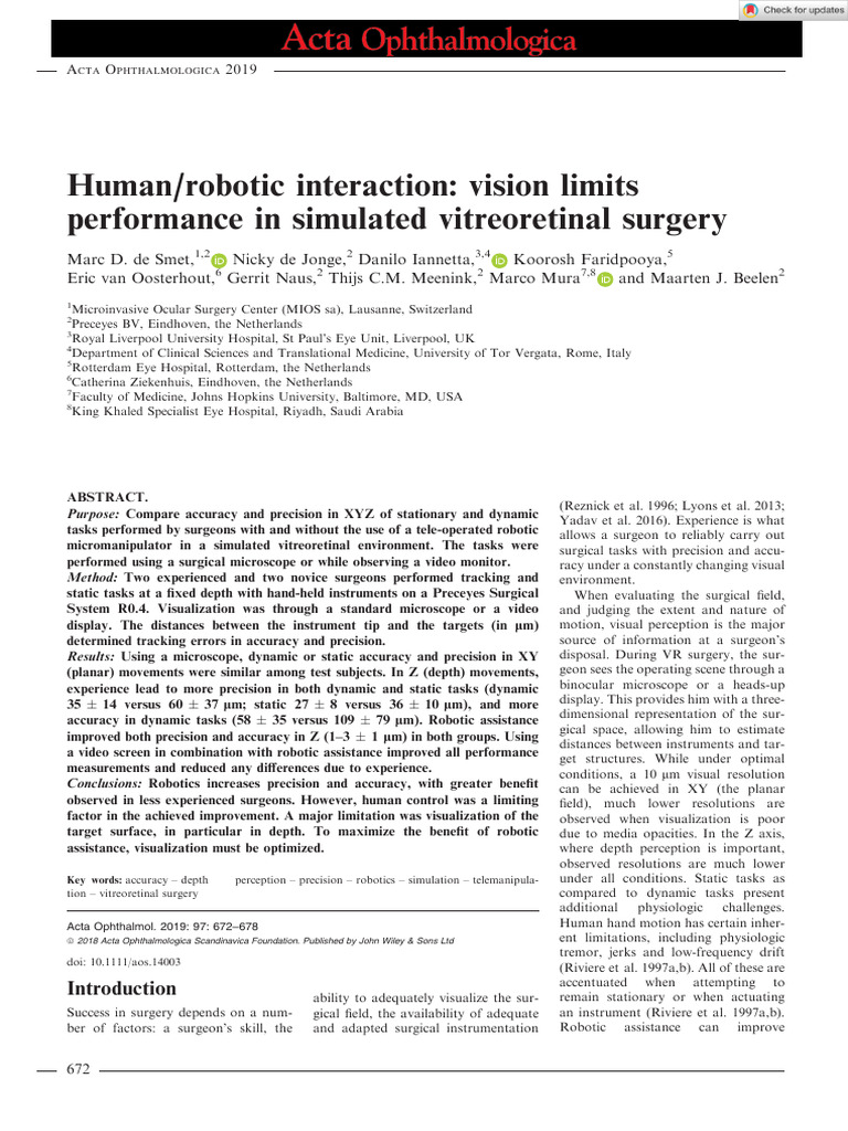 Acta Ophthalmologica - 2018 - Smet - Human robotic interaction vision limits performance in ...