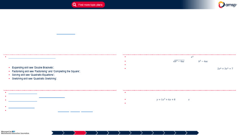 AS Pure Topic plans Quadratic functions | PDF | Quadratic Equation | Equations