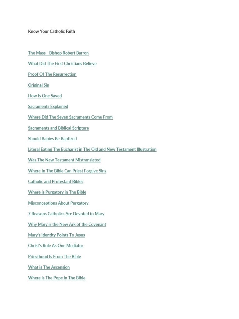 Know Your Catholic Faith | PDF