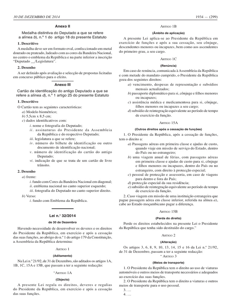 17C) Lei 32 - 2014 Direitos Deveres Do Presdente Da Republica | PDF | República | Governo