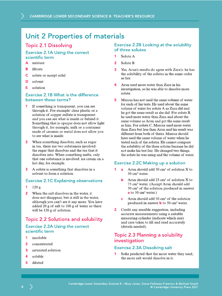 Workbook Answers-Properties of Materials | PDF