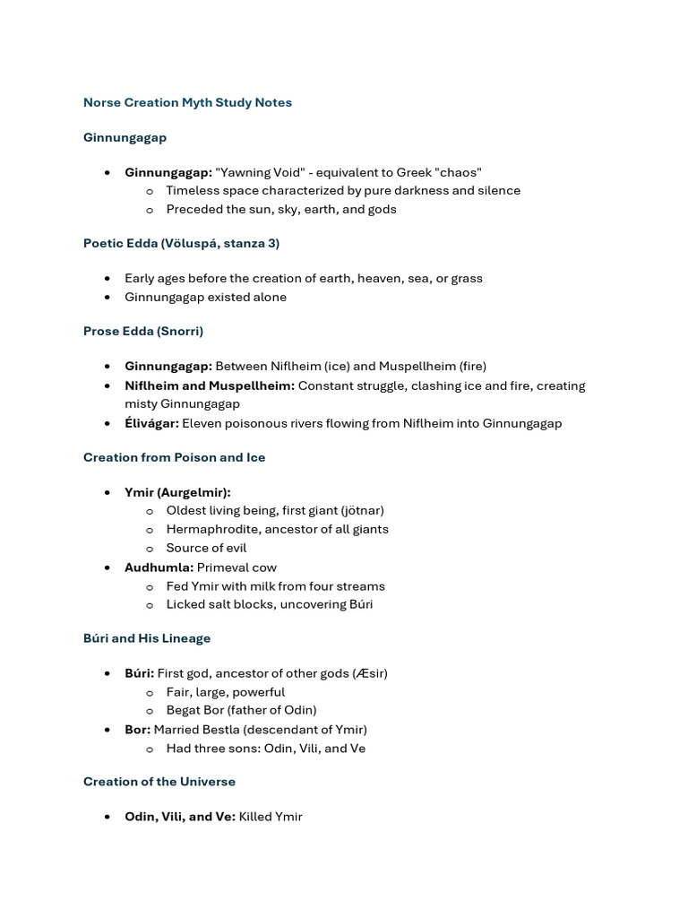 Norse Creation Myth Study Notes | PDF | Loki | Germanic Deities