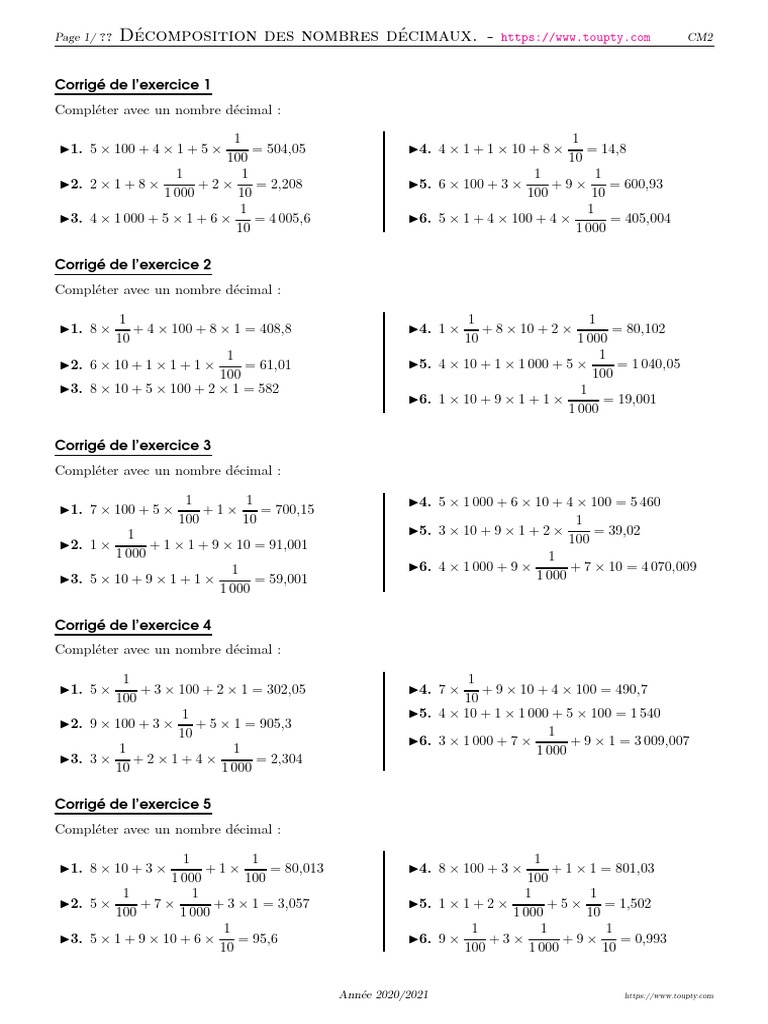 Décomposition des décimaux en CM2 | PDF | Théorie (échecs) | Échecs