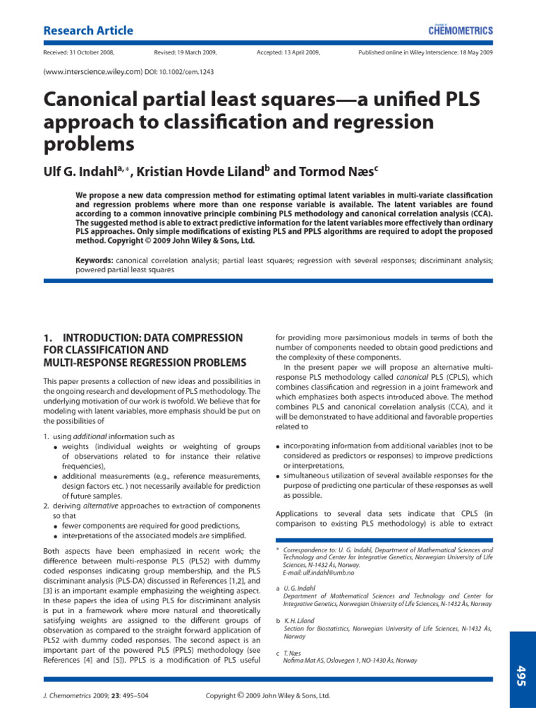 Canonical_partial_least_squares_a_unifie | PDF | Principal Component Analysis | Eigenvalues And ...