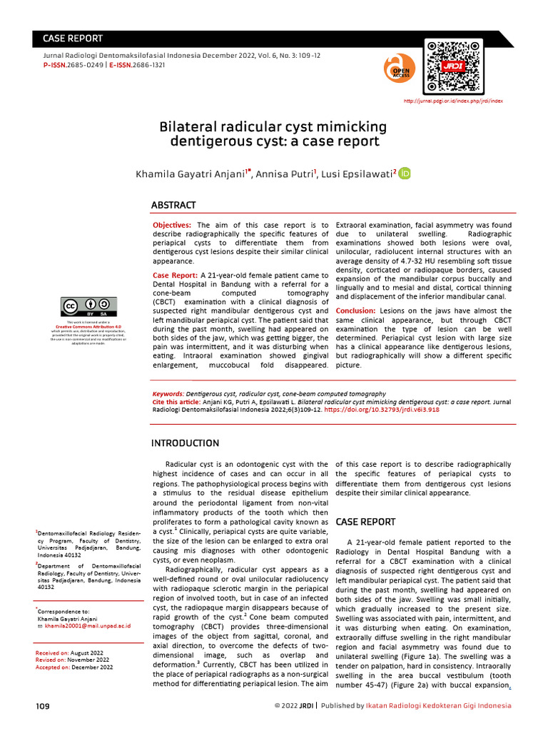 Kista Radikuler Bilateral Meniru Kista Dentigerous | PDF | Dental ...