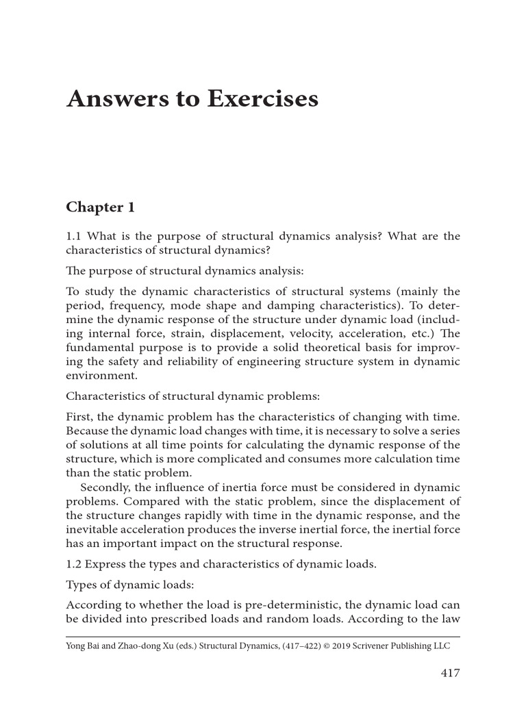 Structural Dynamics - 2019 - Bai - Answers To Exercises | PDF | Nonlinear System | Damping