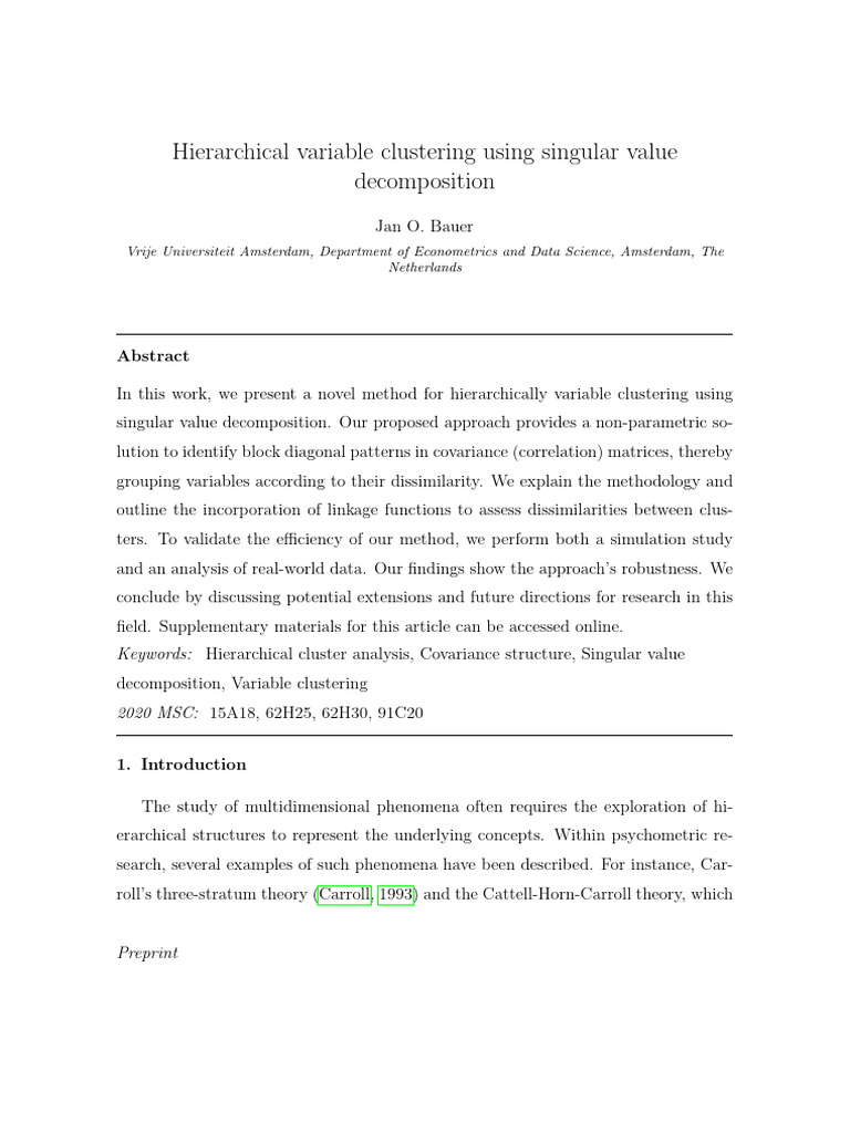 Hierarchical Variable Clustering Using Singular Va | PDF | Eigenvalues And Eigenvectors | Matrix ...