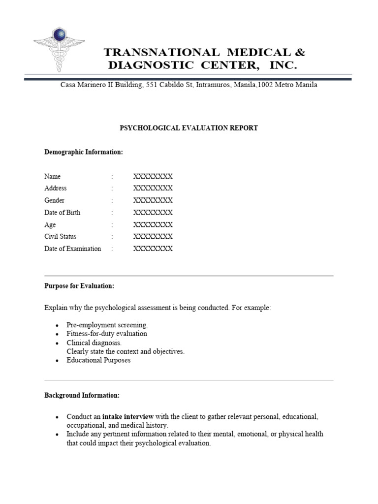 Psychological Evaluation Sample-Format | PDF | Psychology ...
