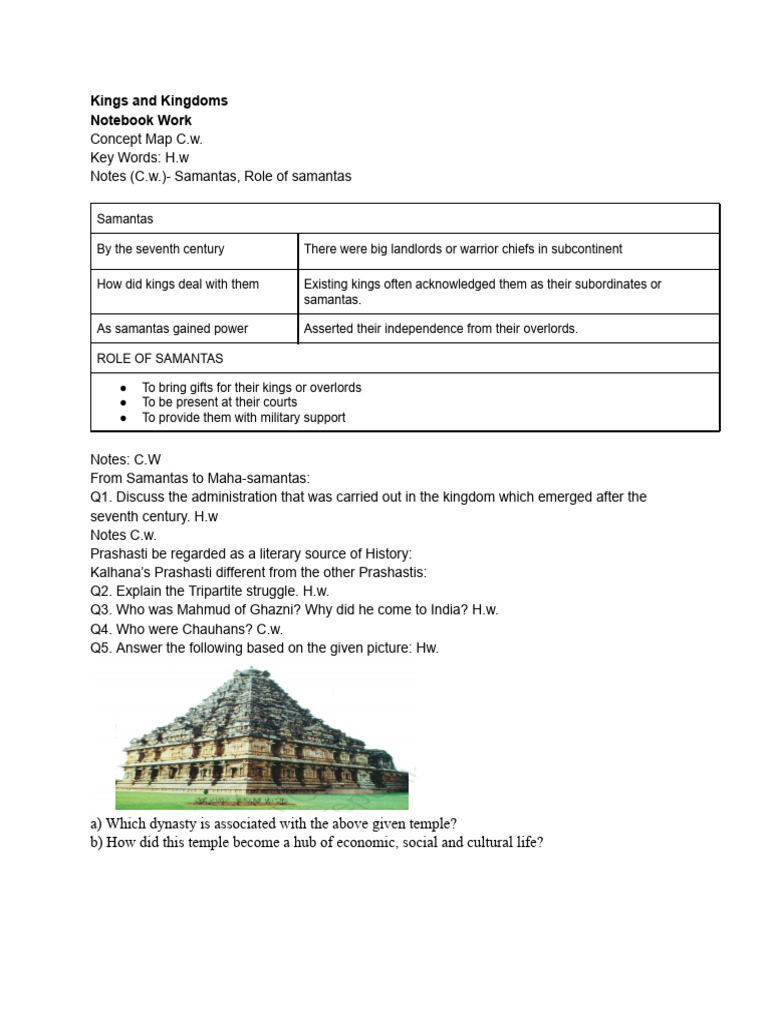 Kings and Kingdoms Notebook Question | PDF