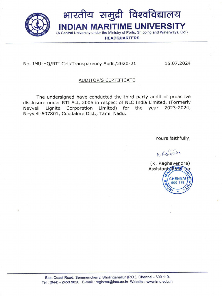 Auditor's Certificate 12082024 | PDF