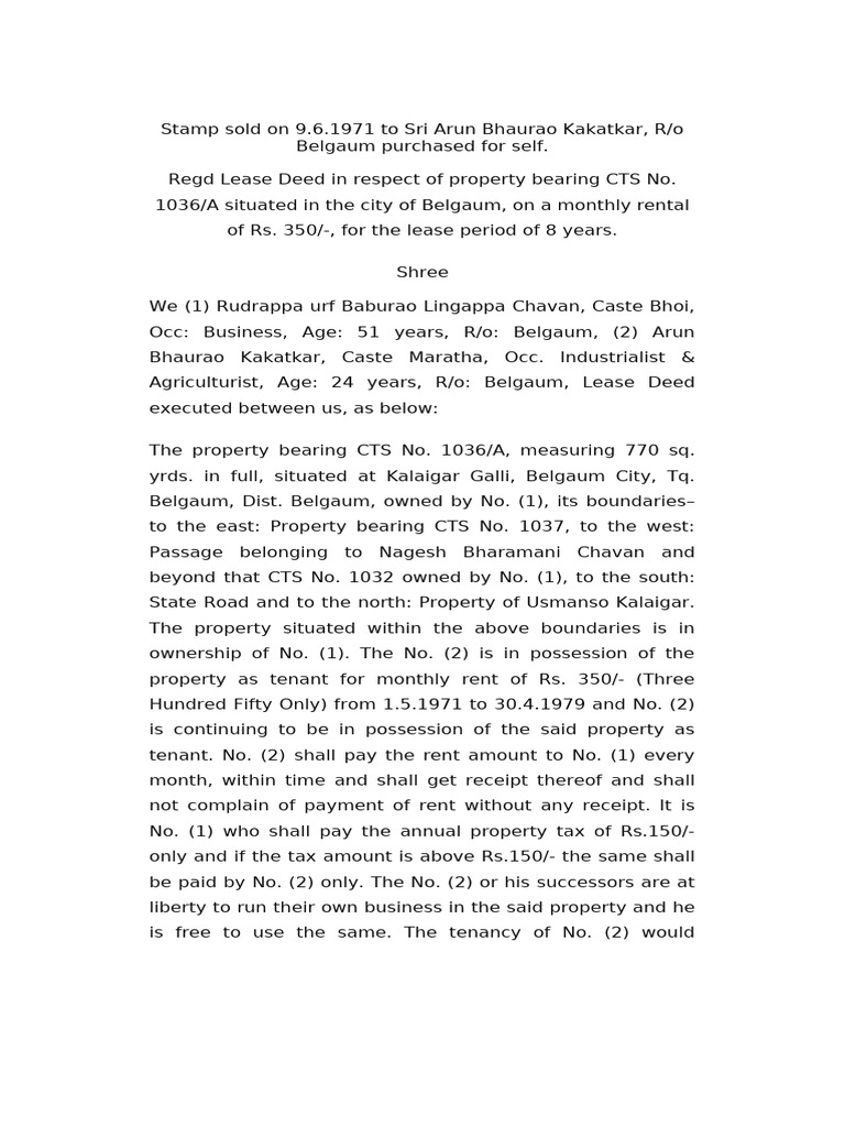 Kakatkar Lease and Sale Deed Summary | PDF | Renting | Leasehold Estate