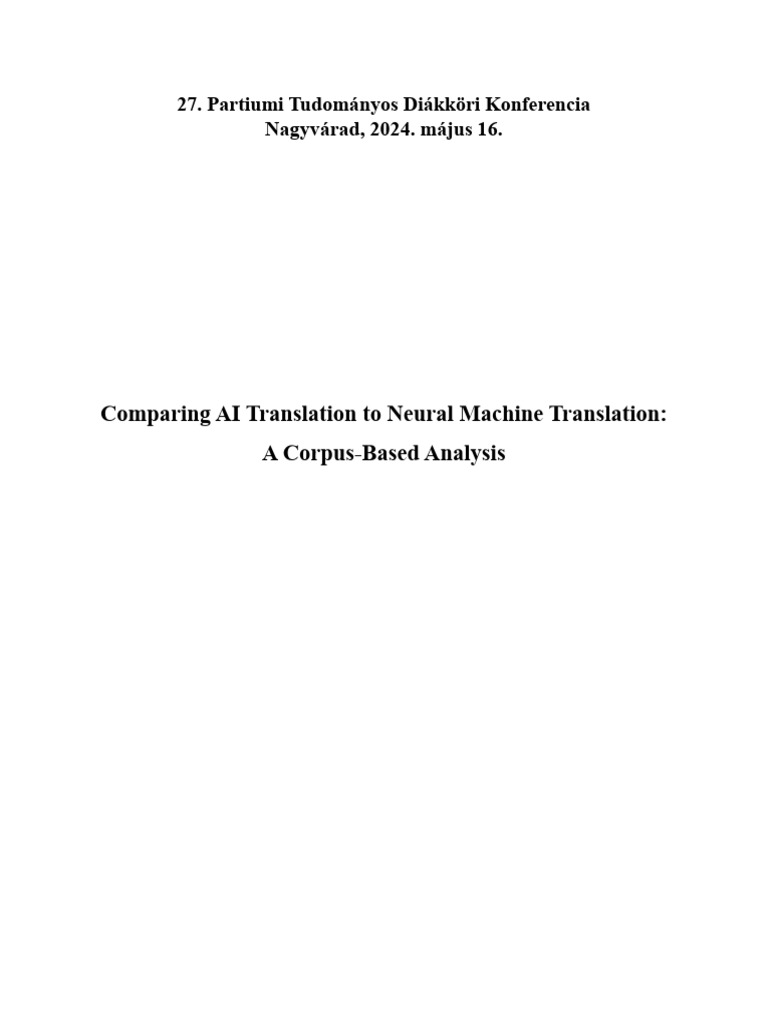 Comparing AI Translation To Neural Machine Translation A Corpus-Based Analysis | PDF ...