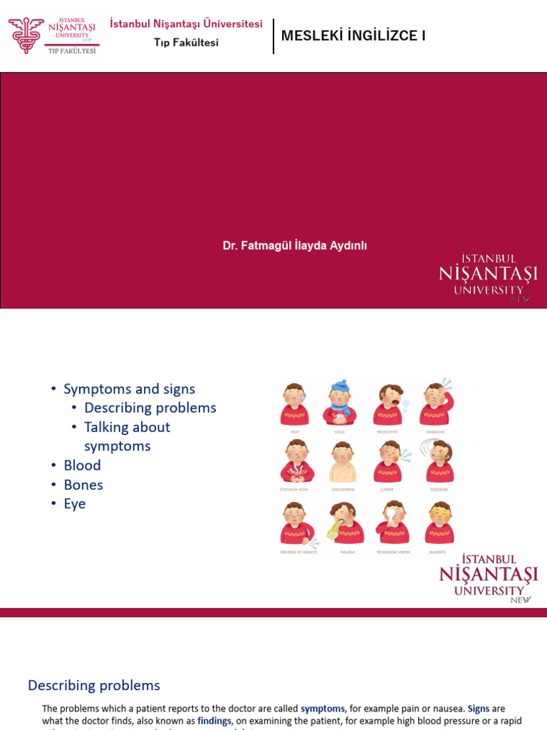 Medical English: Symptoms & Blood Analysis | PDF | Eye | Anemia