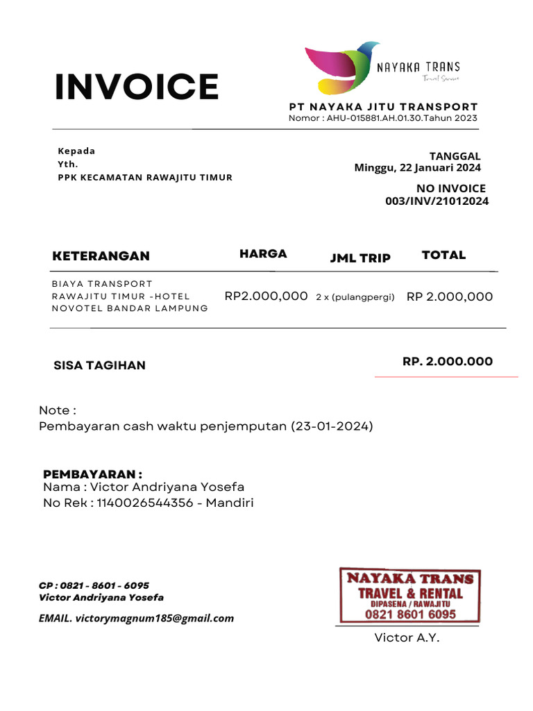 Invoice Ppk Kecamatan Rawajitu Timur Lunas | PDF