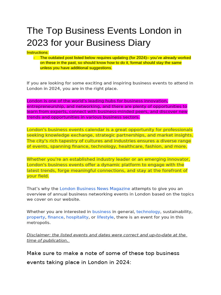 The Top Business Events London in 2023 For Your Business Diary | PDF ...