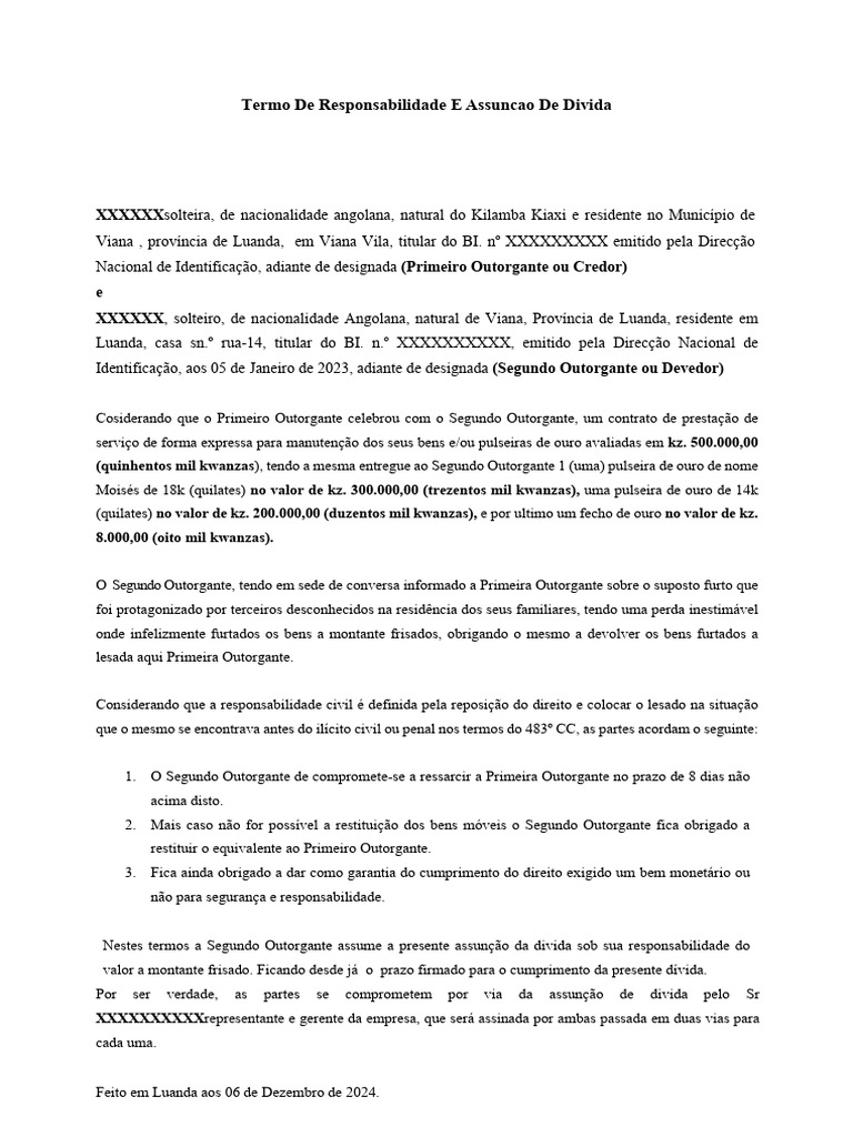 Termo De Responsabilidade E Assuncao De Divida.. | PDF | Direito Privado