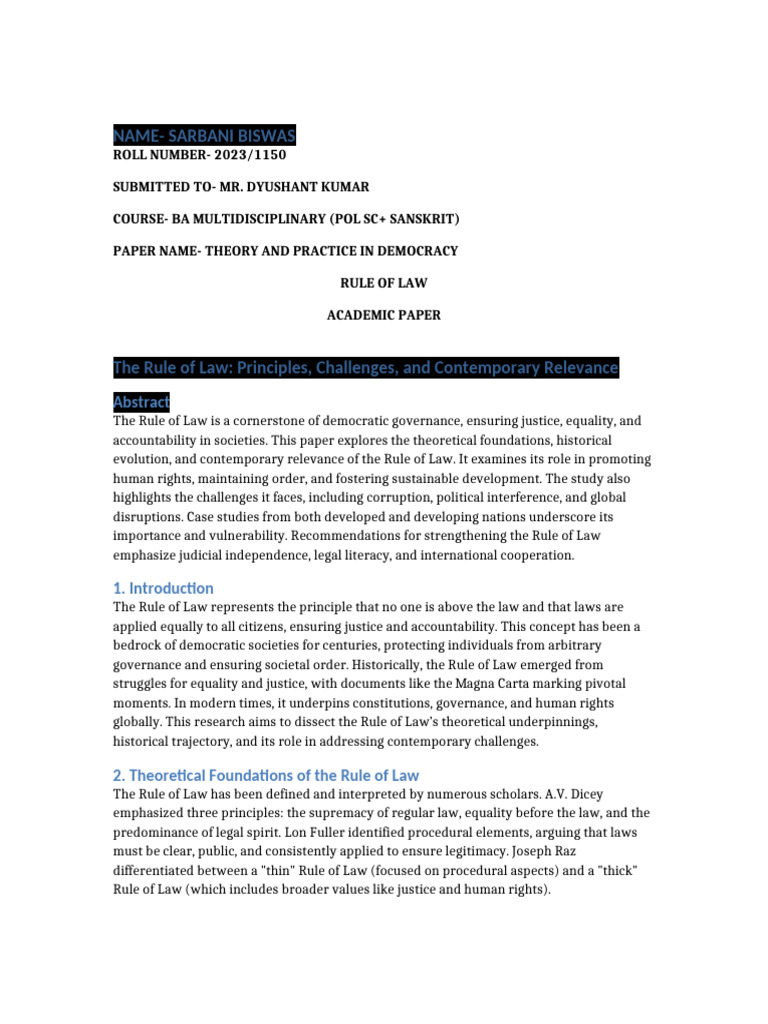 The Rule of Law: Principles and Challenges | PDF | Rule Of Law | Governance