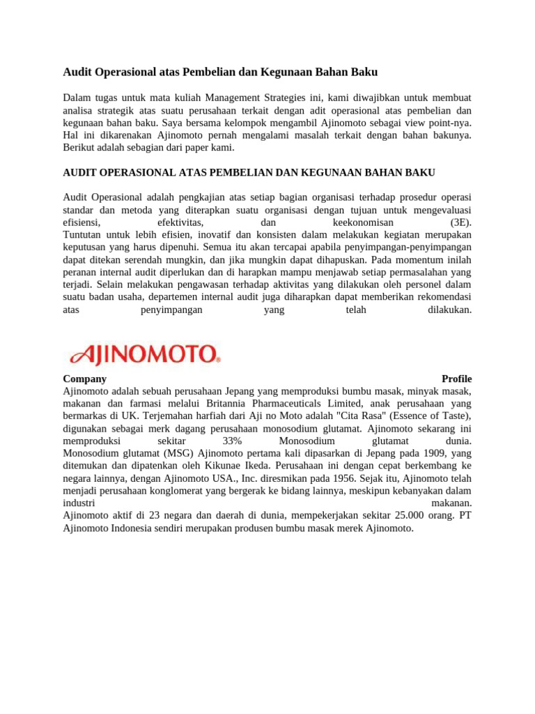 Audit Operasional Atas Pembelian Dan Kegunaan Bahan Baku | PDF