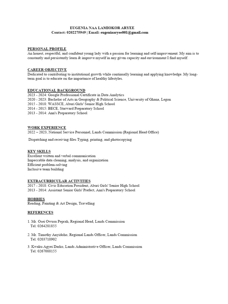 Eugenia Naa Lamiokor Aryee (Compressed CV) 2 | PDF