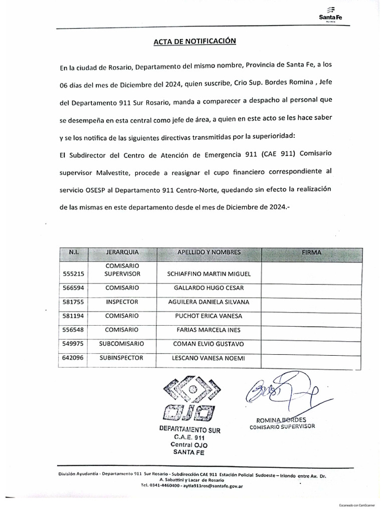 Acta de Notificación OSESP | PDF