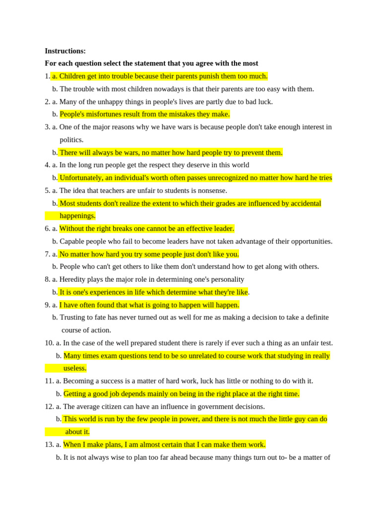 Assignment Questionnaire | PDF | Behavioural Sciences | Psychological Concepts