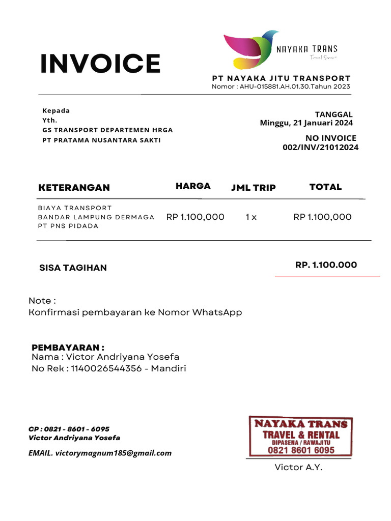 Invoice Pembayaran Transport 2024 | PDF
