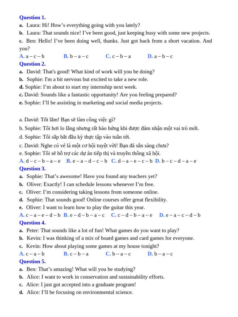 Conversation Sequence Quiz | PDF