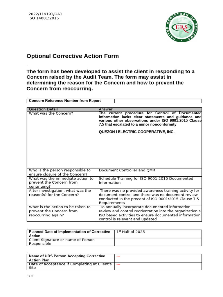 Ursp_surv2 Ems Car Template_quezelco i | PDF