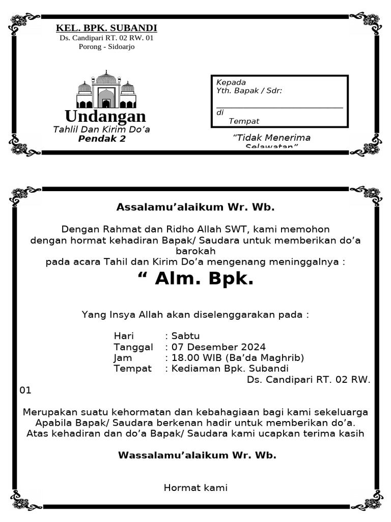 Undangan Kirim Doa Versi A4 | PDF
