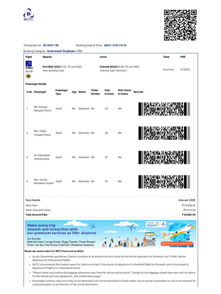 LTC Flight Booking Confirmation | PDF