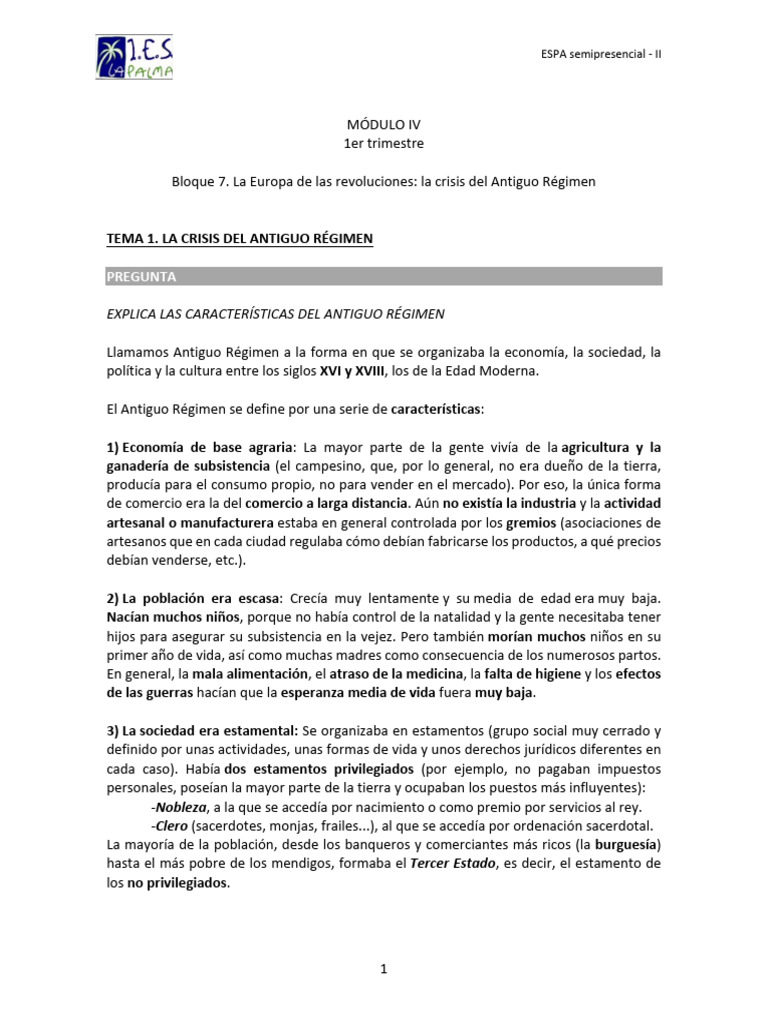 Tema 1. La Crisis Del Antiguo Régimen | PDF | Liberalismo | Monarquía absoluta
