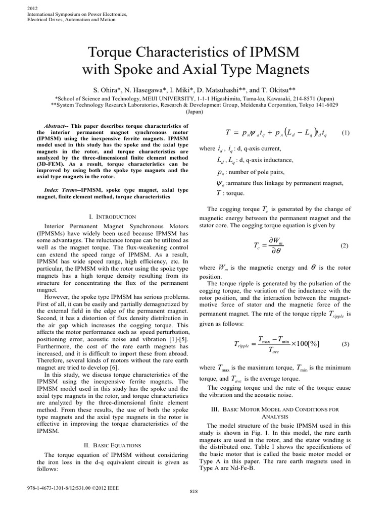 Torque Analysis of IPMSM with Ferrite Magnets | PDF | Electric Motor ...