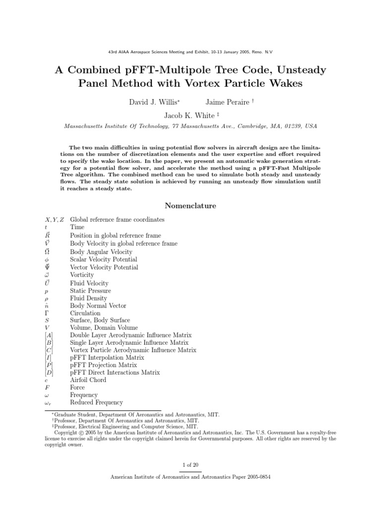 A Combined pFFT-Multipole Tree Code, Unsteady Panel Method With Vortex ...