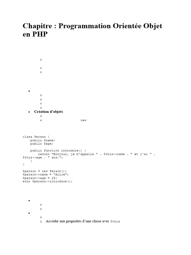 POO PHP | PDF | Classe (informatique) | Programmation orientée objet