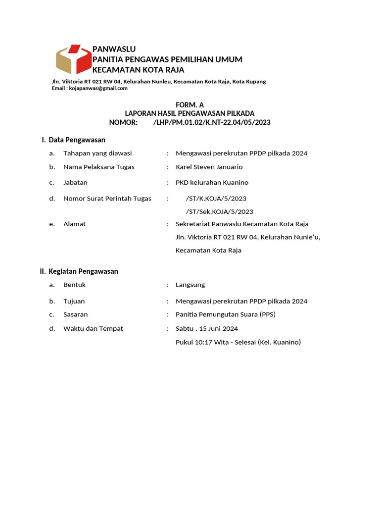 From Pengawasan 15 Juni 2024 Perekrutan PPDP Kel Kuanino | PDF