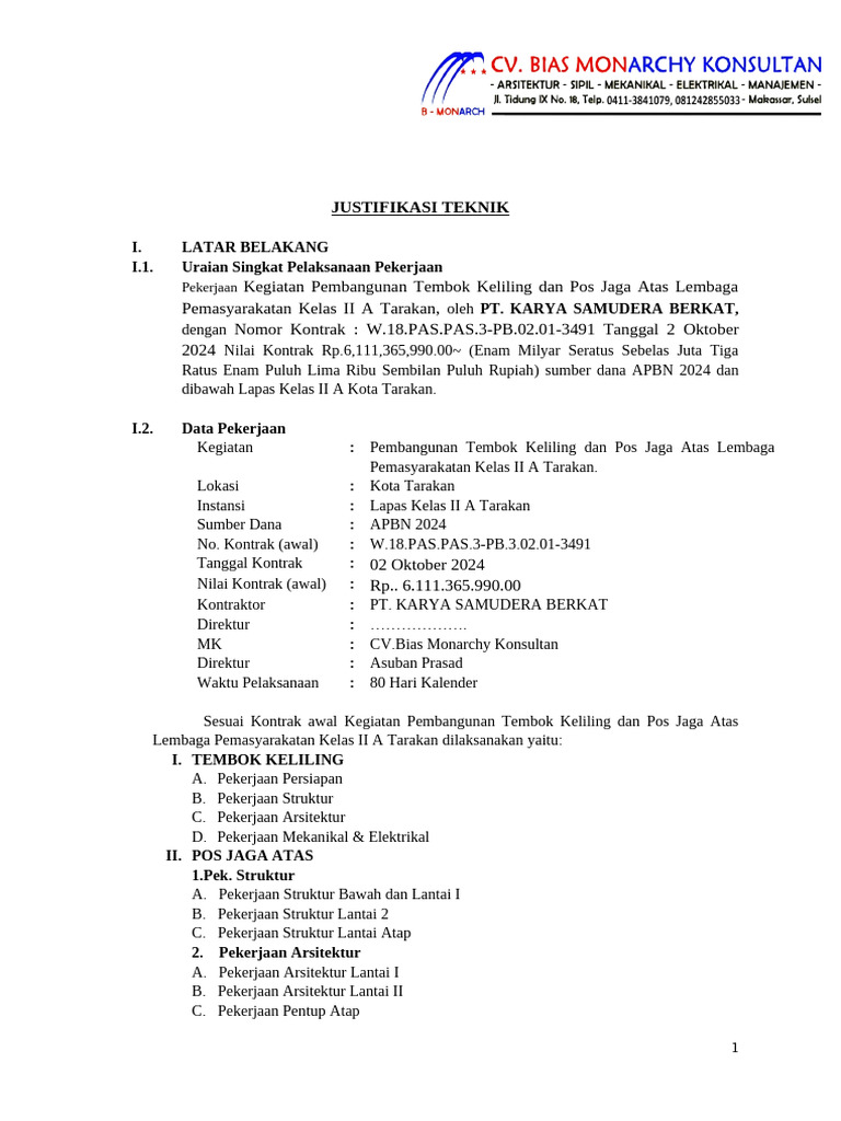 Justek Pekerjaan Lapas Kelas Ii A Tarakan | PDF