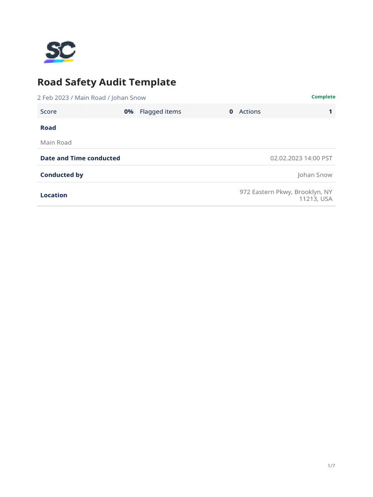 Road Safety Audit Report Template | PDF | Road | Traffic