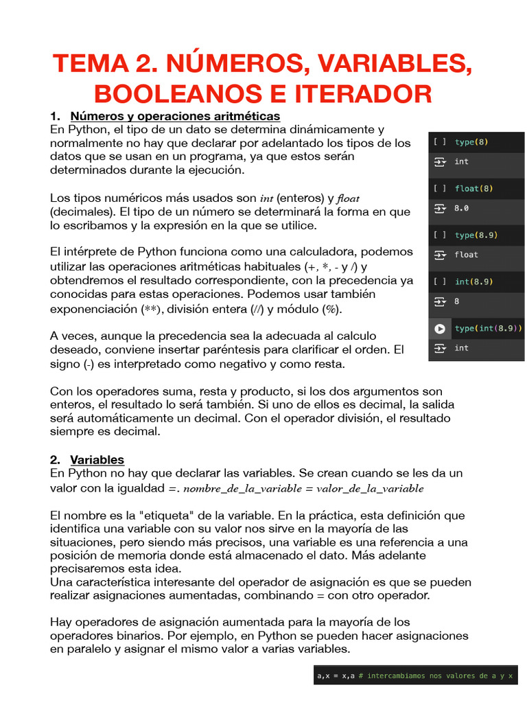 Números, Variables y Booleanos en Python | PDF | Python (lenguaje de programación) | Variable ...