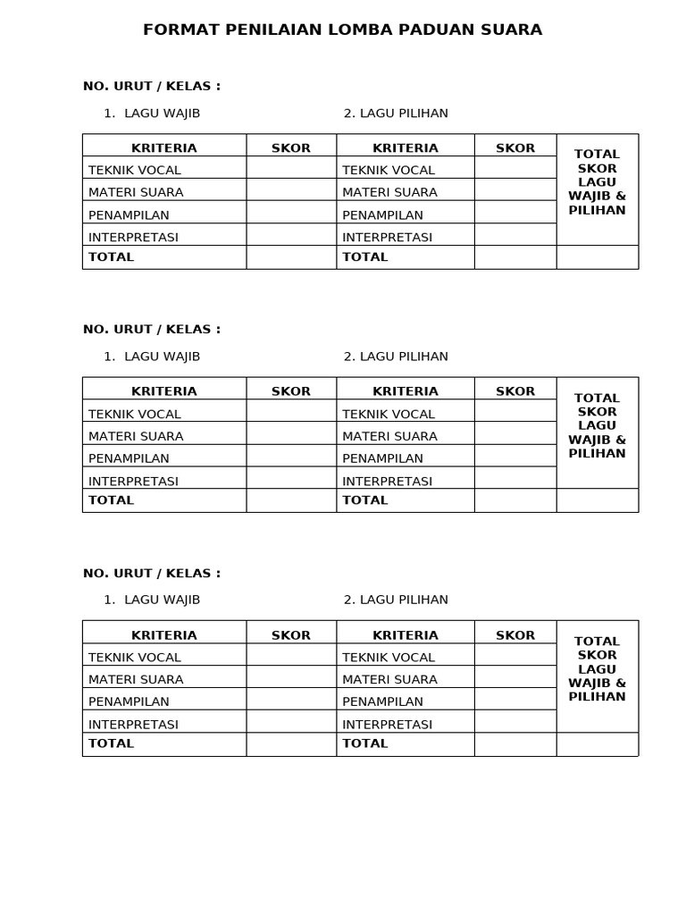 Format Penilaian Lomba Paduan Suara Sma 1 Tirawuta | PDF Format Penilaian Lomba Paduan Suara Sma 1 Tirawuta | PDF