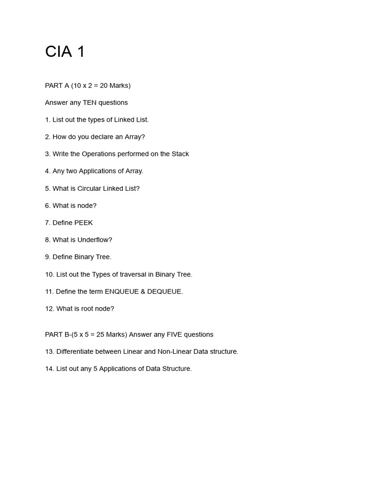 data structure cia notes | PDF | Queue (Abstract Data Type) | Pointer ...