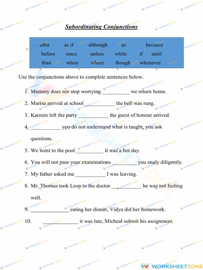 Subordinating Conjunctions | PDF
