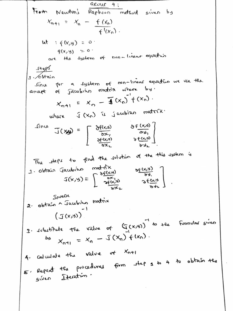 Newton's Raphson Methods To Solve Systems of Non Linear Equations | PDF